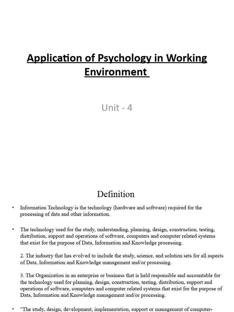 Unit 4. Application of Psychology in Work Environment | PDF | Educational Technology ...