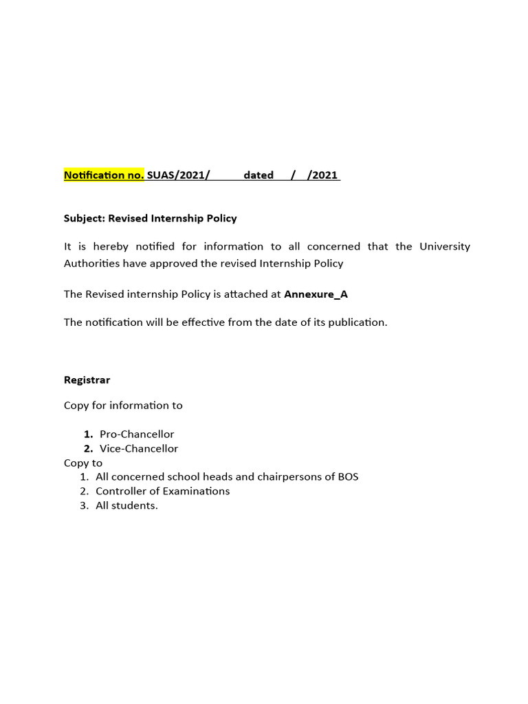 INTERNSHIP POLICY Approved by Academic Council | PDF | Internship | Job ...