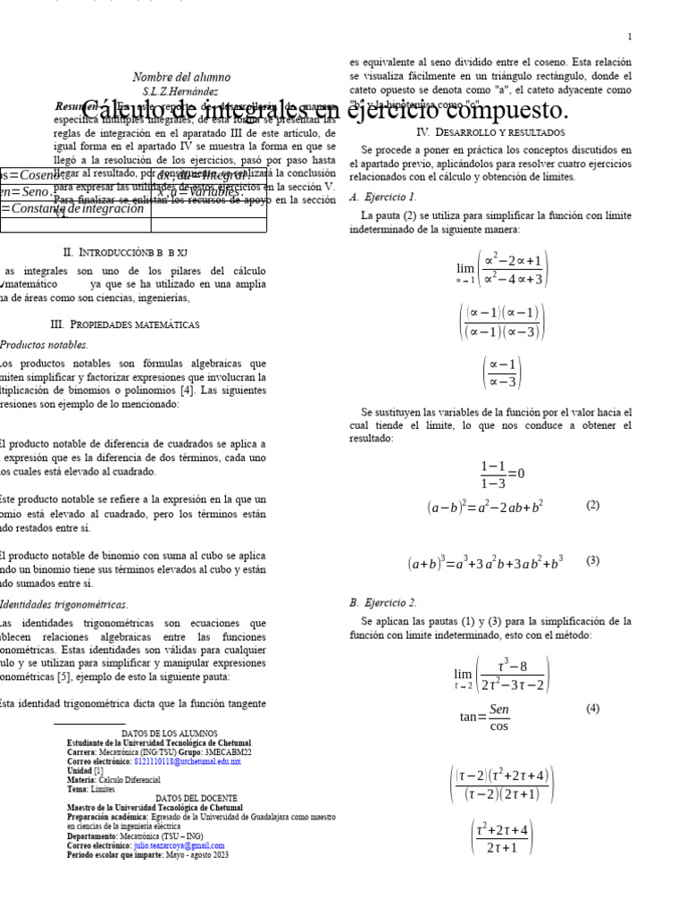 Múltiples Integrales y Límites en Cálculo | PDF | Integral | Funciones ...
