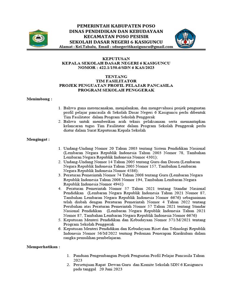 SK Fasilitator P-5 Tahun 2022 | PDF