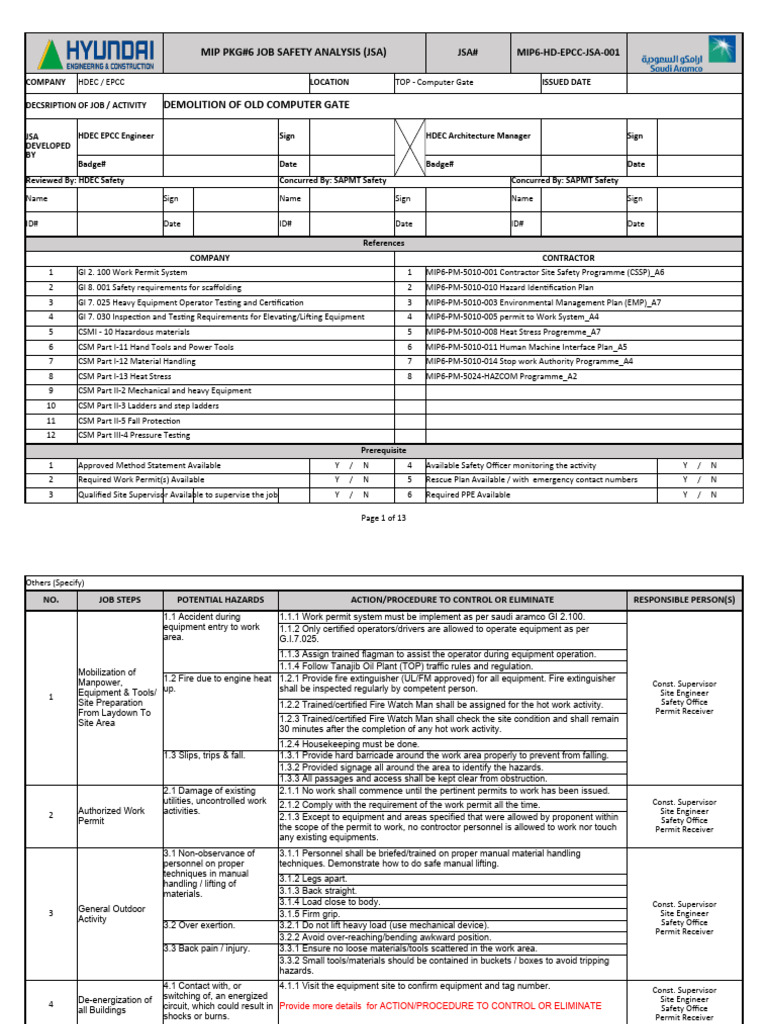 EPC JSA For Concrete Work - XLSX - MMC Rev | PDF | Personal Protective ...