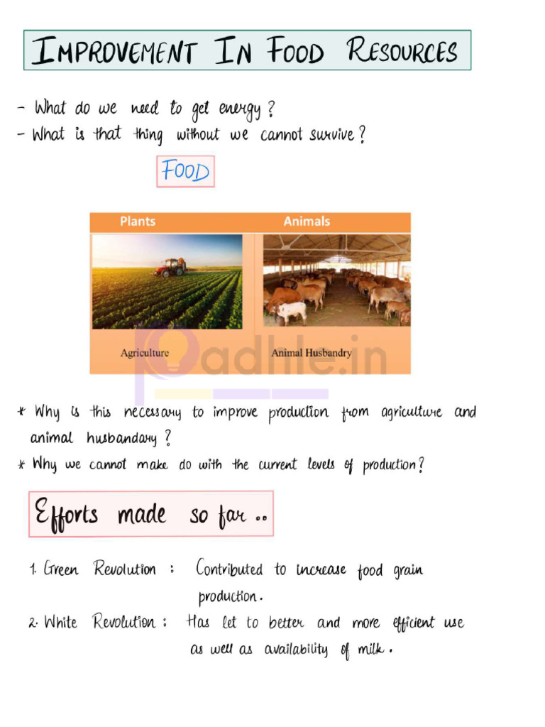 Improvement in Food Resources - Class 9 Notes Padhle | PDF