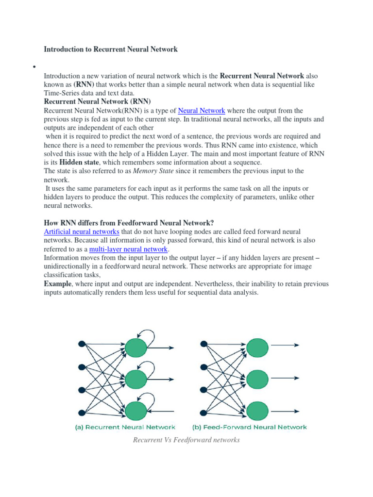 Introduction to Recurrent Neural Networks | PDF | Artificial Neural Network | Deep Learning