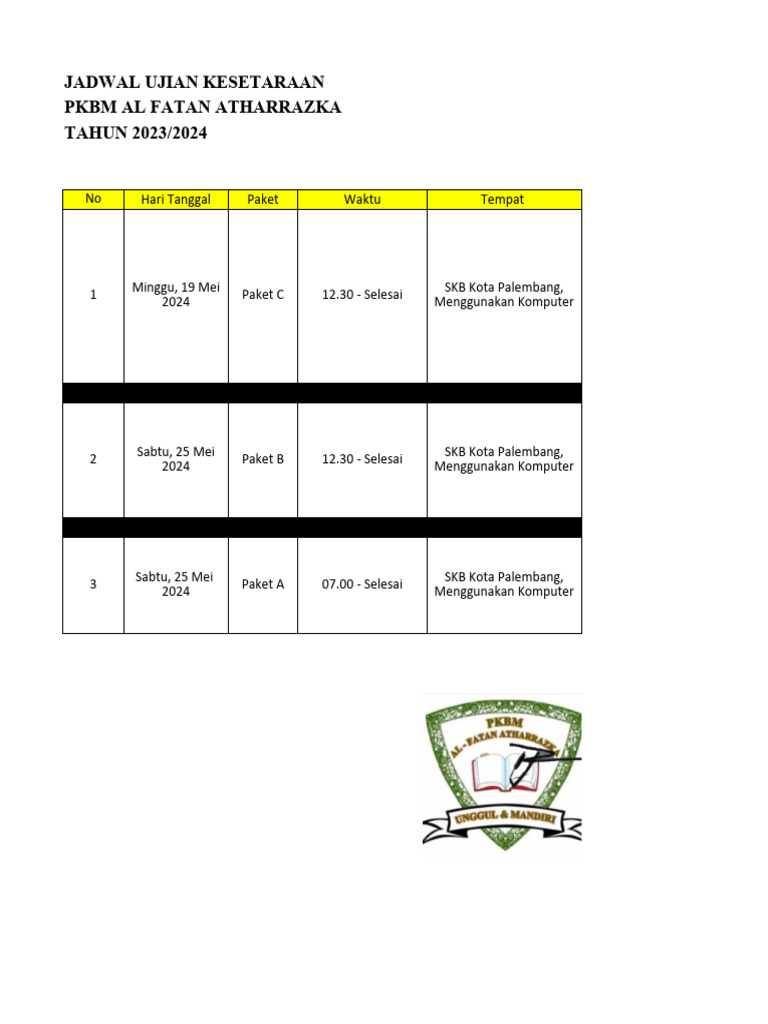 JADWAL UK DAN US PKBM 2023 2024 Revisi-1 | PDF