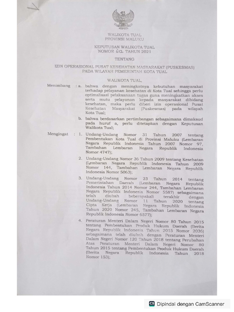 Surat Izin Operasional PKM 2021 | PDF