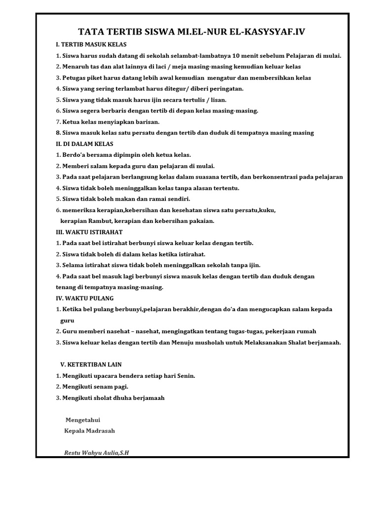 Tata Tertib Siswa Mi | PDF
