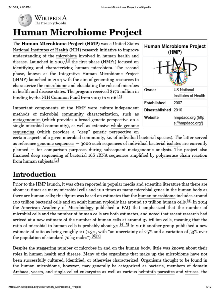 Human Microbiome Project - Wikipedia | PDF | Biotechnology | Medical ...