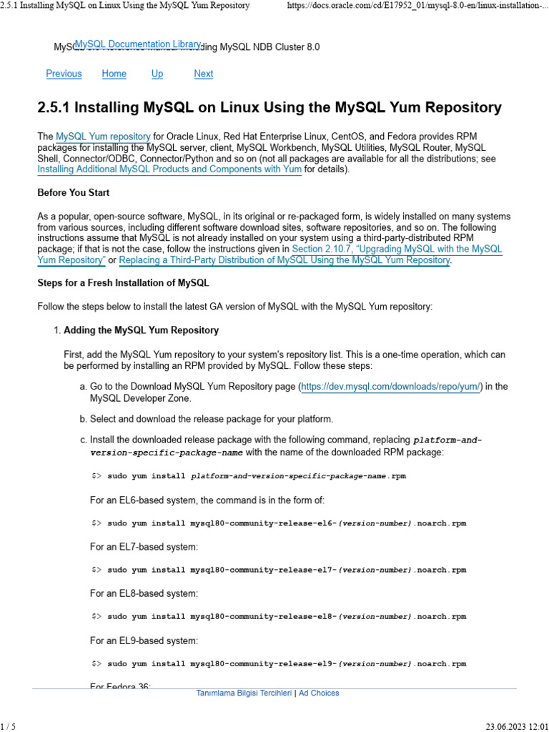 251 Installing Mysql On Linux Using The Mysql Yum Repository Pdf My Sql Software Repository 5038