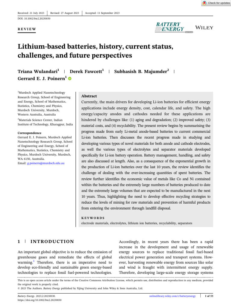 Battery Energy - 2023 - Wulandari - Lithium‐Based Batteries History ...