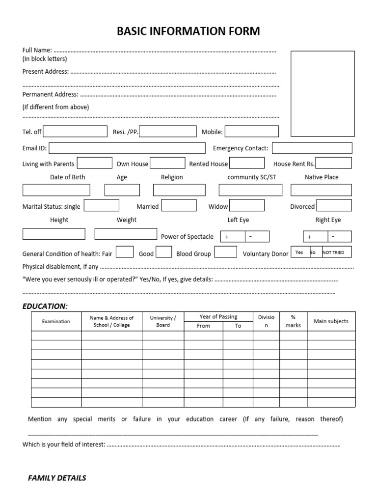 Comprehensive Basic Information Form | PDF