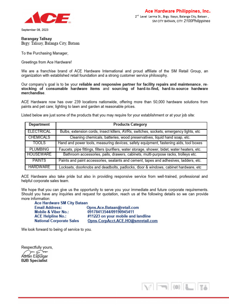 Supplier Accreditation Request - Barangay Talisay | PDF | Manufactured Goods