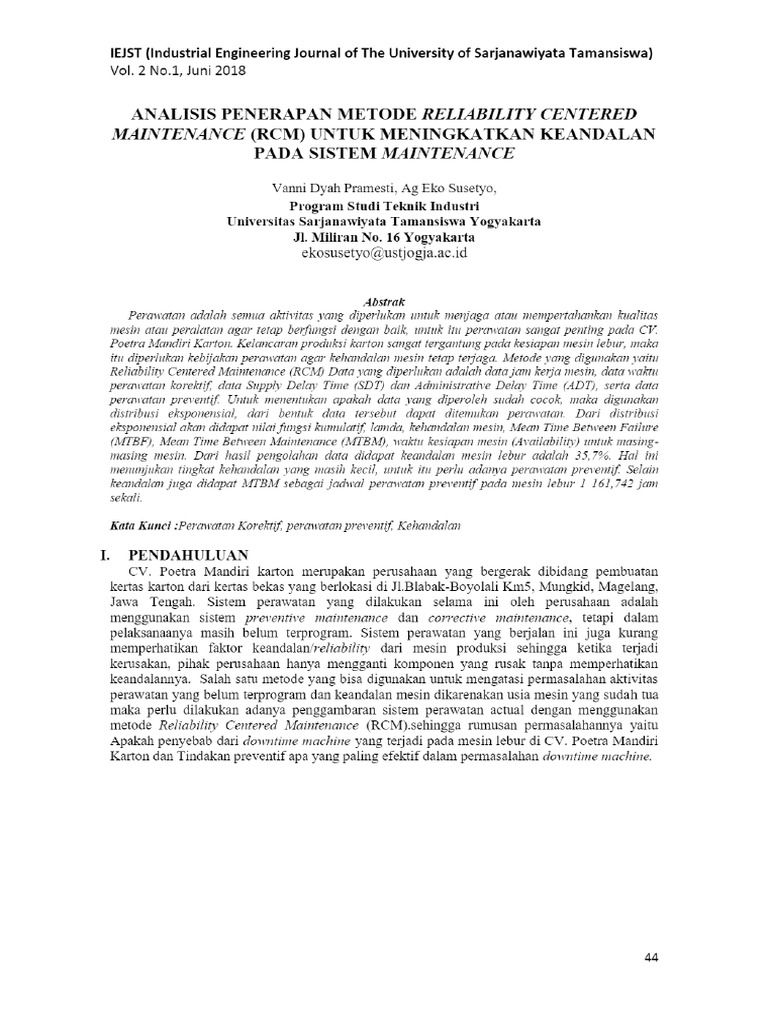 View of Analisis Penerapan Metode Reliability Centered Maintenance (RCM ... View of Analisis Penerapan Metode Reliability Centered Maintenance (RCM ...