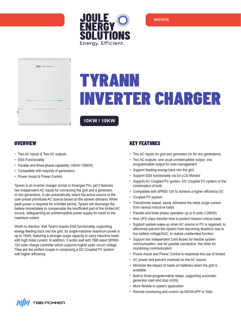 JES-Spec-Sheets_Tyrann-Inverter-Charger-10KW_15KW | PDF | Power ...