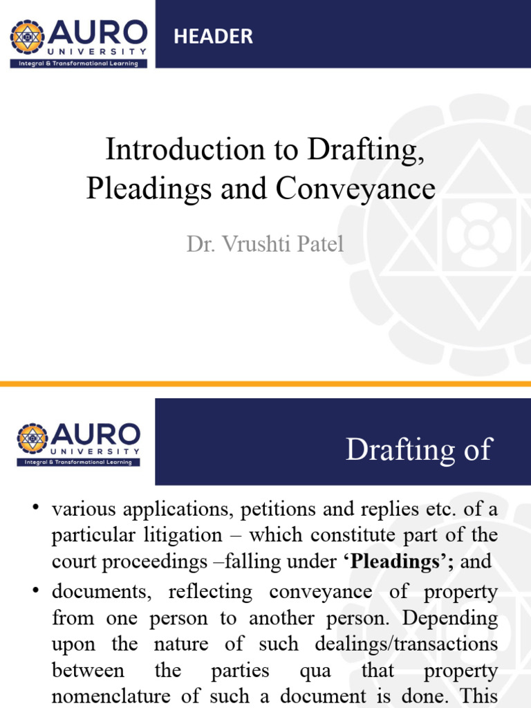 Week 2 Introduction To Drafting Pleading and Conveyance | PDF | Pleading | Lawsuit