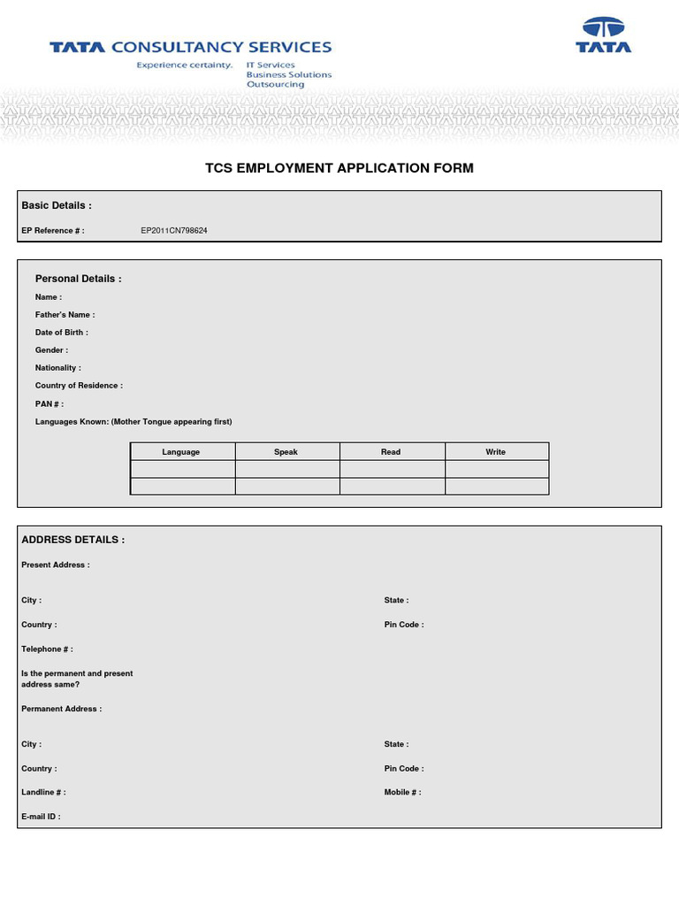 TCS Employment Application Form | PDF | Background Check | Justice