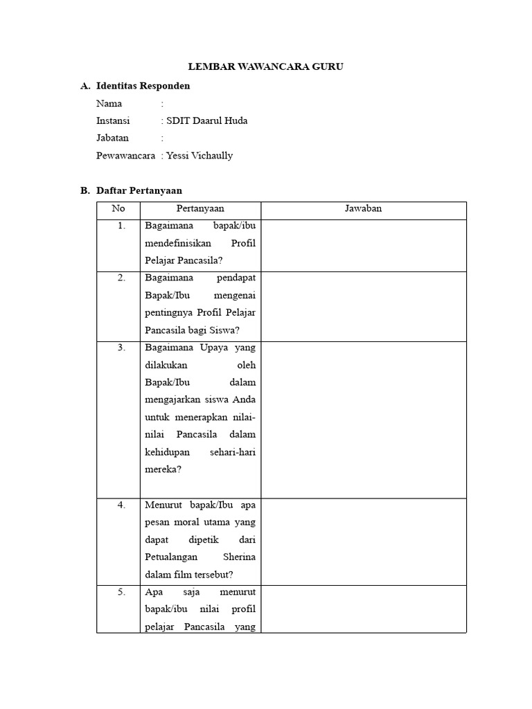 Lembar Wawancara Guru | PDF | Kesehatan Holistik