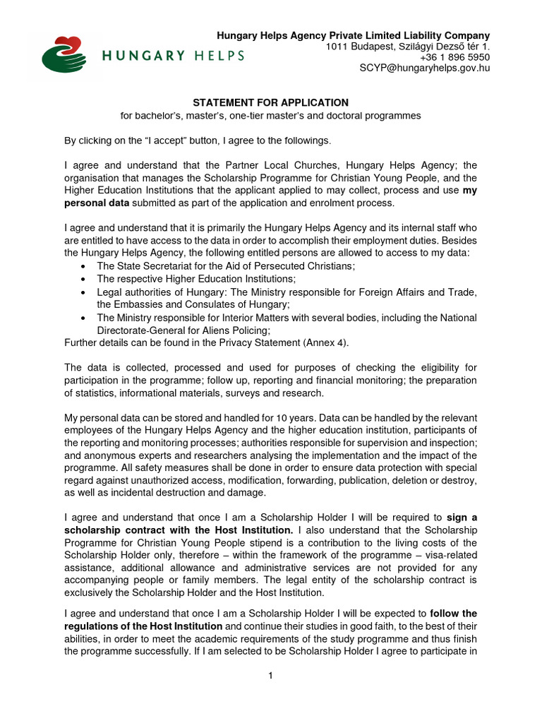 Annex 3 Sample Statement For Application | PDF | Hungary | Citizenship