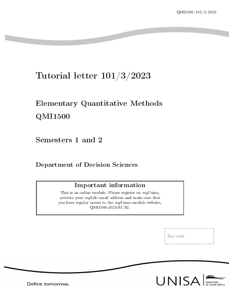 Tutorial Letter 101 (Both) For QMI1500 | PDF | Libraries | Statistics