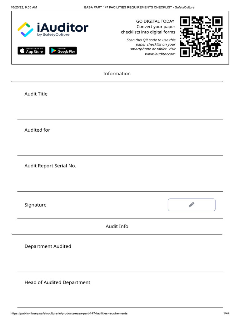 EASA PART 147 FACILITIES REQUIREMENTS CHECKLIST - SafetyCulture | PDF