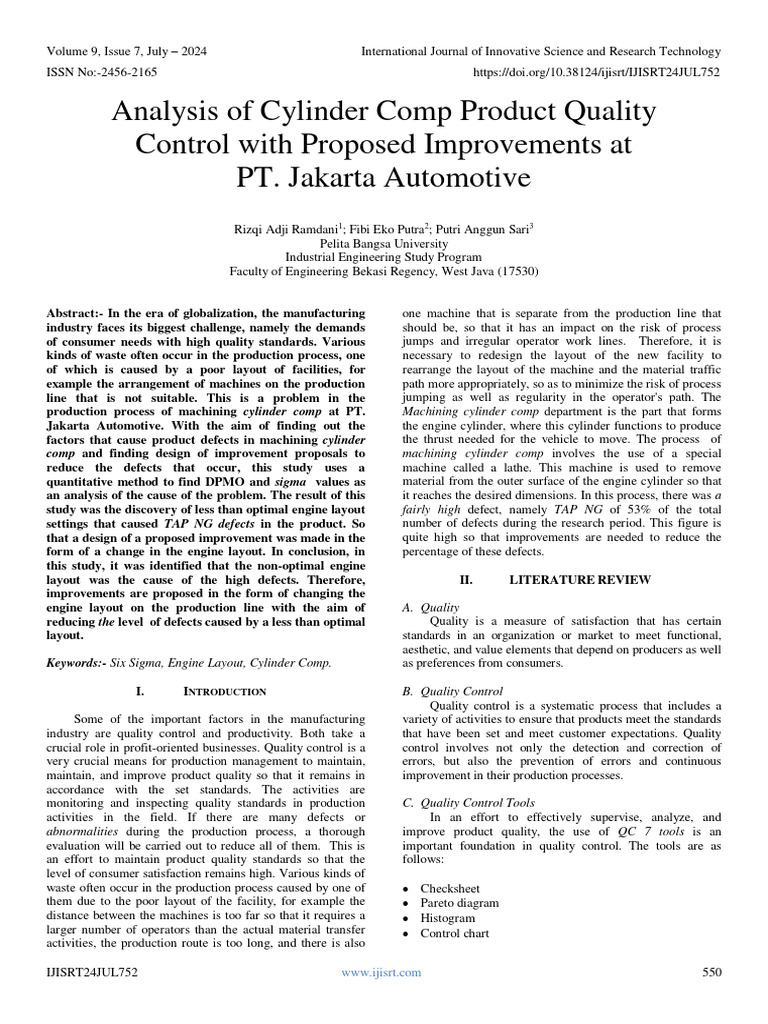 Analysis of Cylinder Comp Product Quality Control With Proposed Improvements at PT. Jakarta ...