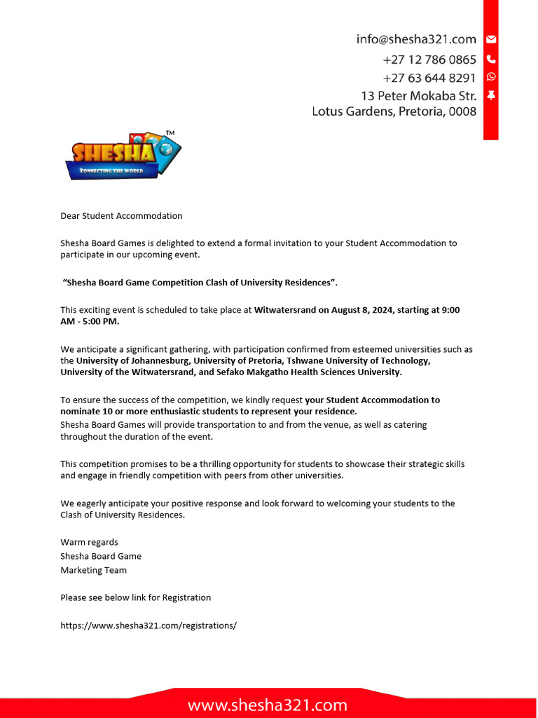 Competition Invitation Shesha Board Game | PDF