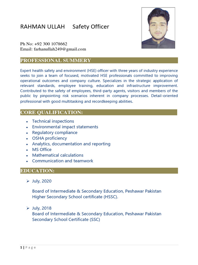 HSE Officer Resume and Qualifications | PDF | Occupational Safety And Health | Safety