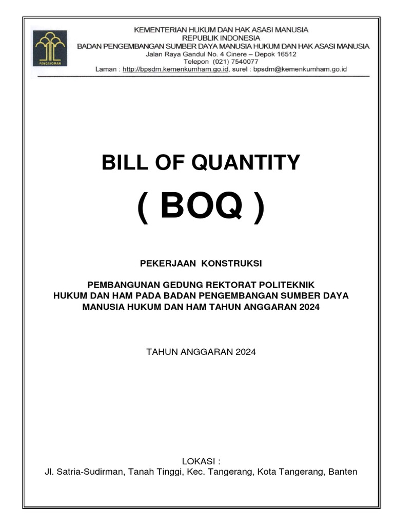 BoQ Pembangunan Gedung Rektorat 2024 | PDF