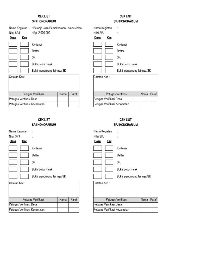 Ceklist Kelengkapan Gu Ls SPJ - Edit - Edit | PDF