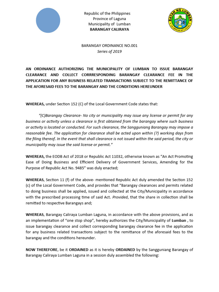 Barangay Tax Ordinance 2019 | PDF | Zoning | Business