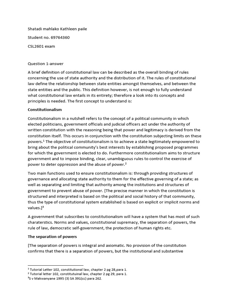 Shatadi Mahlako Kathleen Paile CSL EXAM | PDF | Due Process Clause | Equal Protection Clause