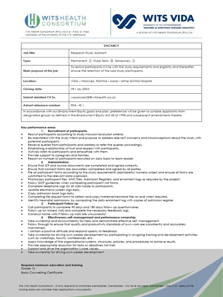 Internal Advert - RSA - VIDA Nkanyezi - May 2024 | PDF | Business