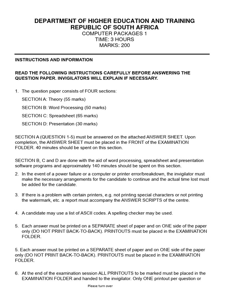 Computer Packages 1 Final Exam QP | PDF | Spreadsheet | Computer Network