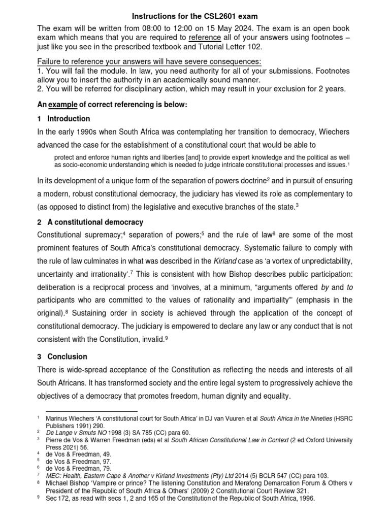 Instructions For CSL2601 Exam 15 May 2024 | PDF | Separation Of Powers ...