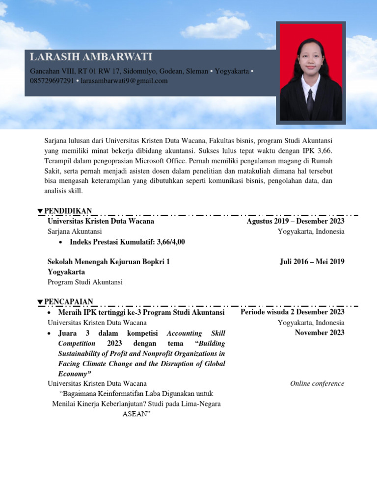 Lulusan Akuntansi Berprestasi dengan Pengalaman Riset dan Magang | PDF ...