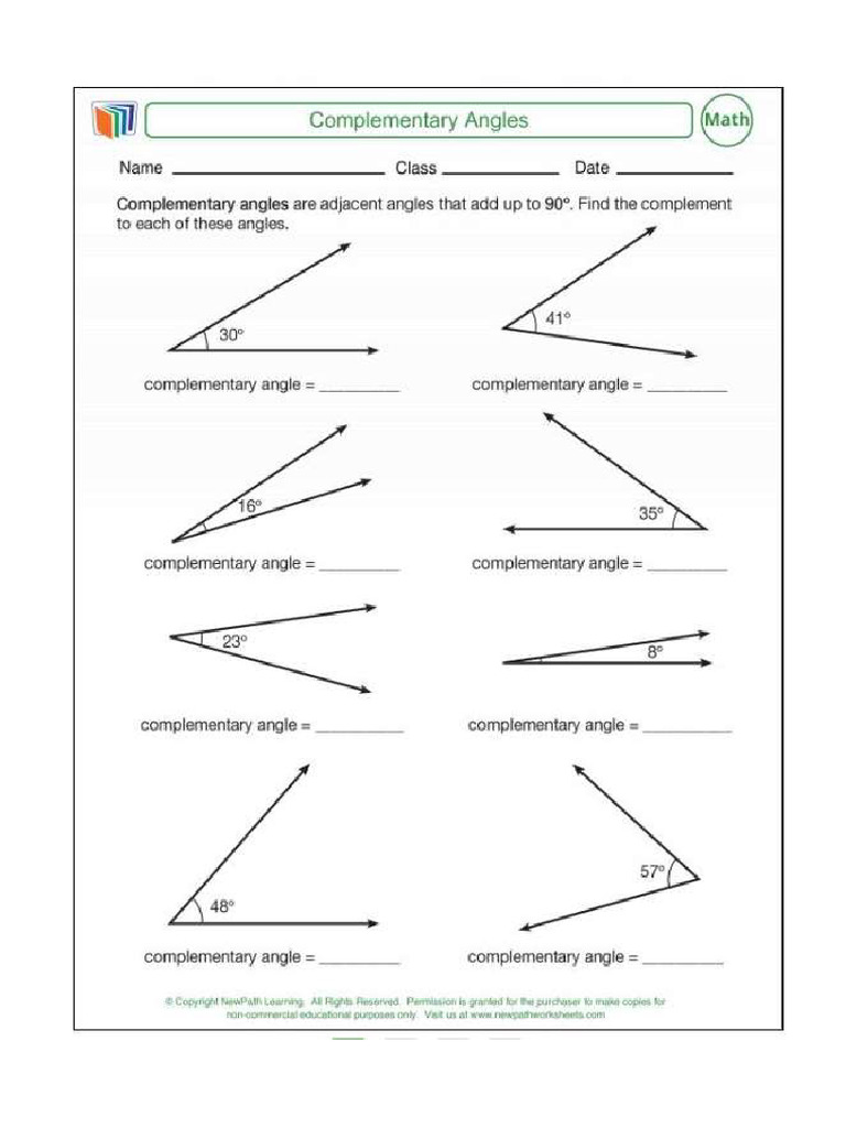 Complementary Angles Worksheet | PDF