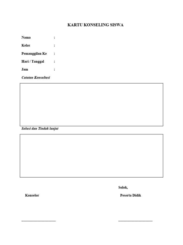 Kartu Konseling Siswa: Format dan Contoh | PDF | Bisnis | Seni