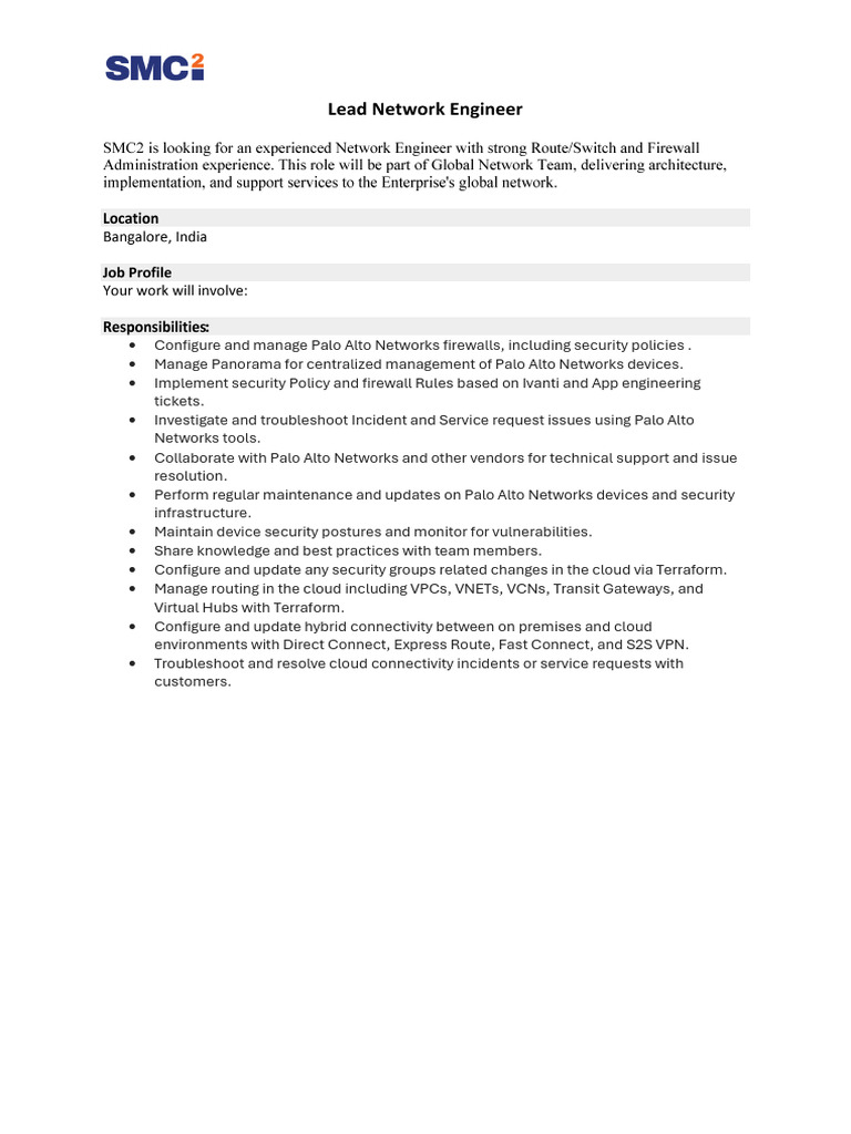 Lead Network Engineer | PDF | Computers