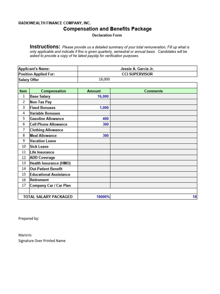 Compensation Package for CCI Supervisor | PDF | Business | Finance ...
