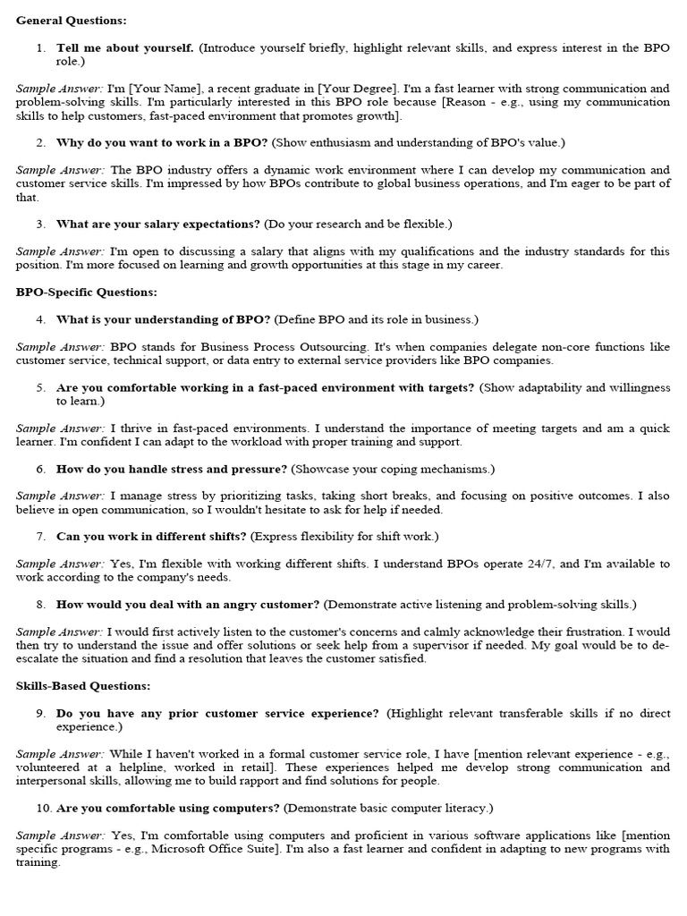 Interview Guide | PDF | Outsourcing | Communication