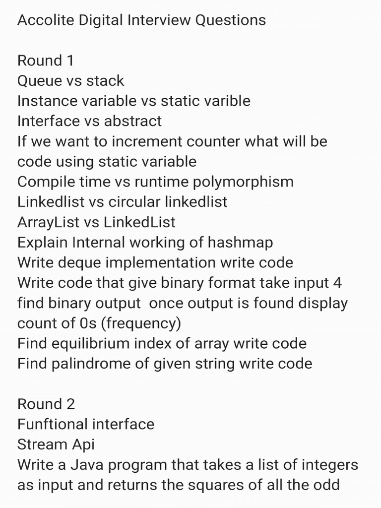 Accolite Interview Questions | PDF