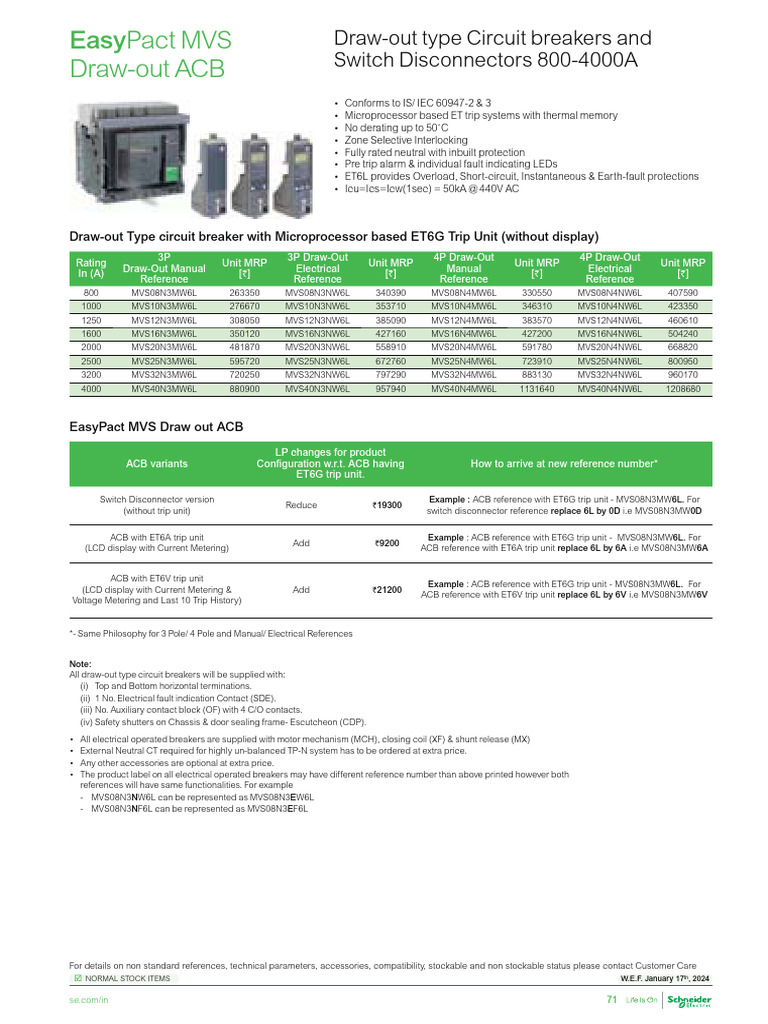 Easypact Mvs Draw-Out Acb: Draw-Out Type Circuit Breakers and Switch Disconnectors 800-4000A ...