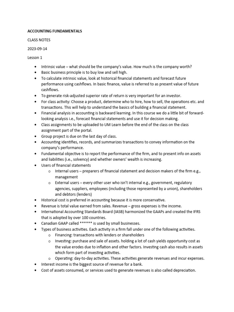 Accounting Fundamentals Notes | PDF | Debits And Credits | Expense