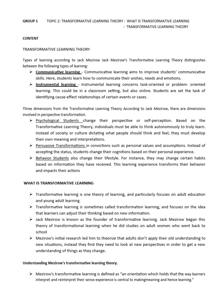 Understanding Transformative Learning Theory | PDF | Learning Theory ...