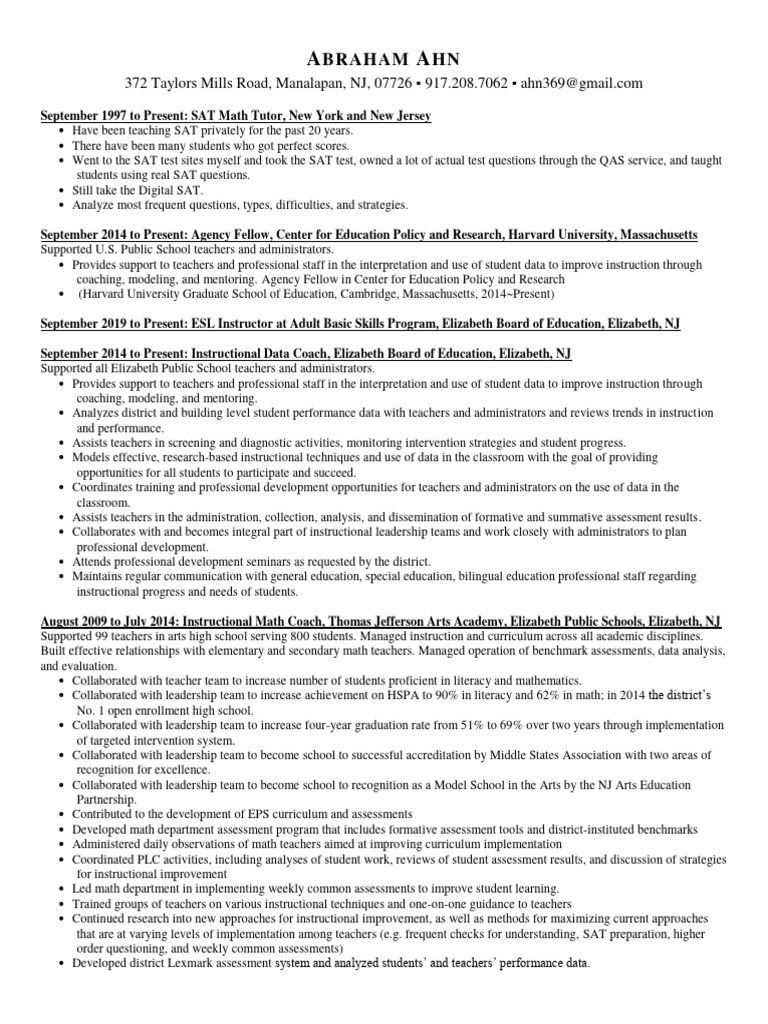 Resume Abraham Ahn | PDF | Educational Assessment | Teachers