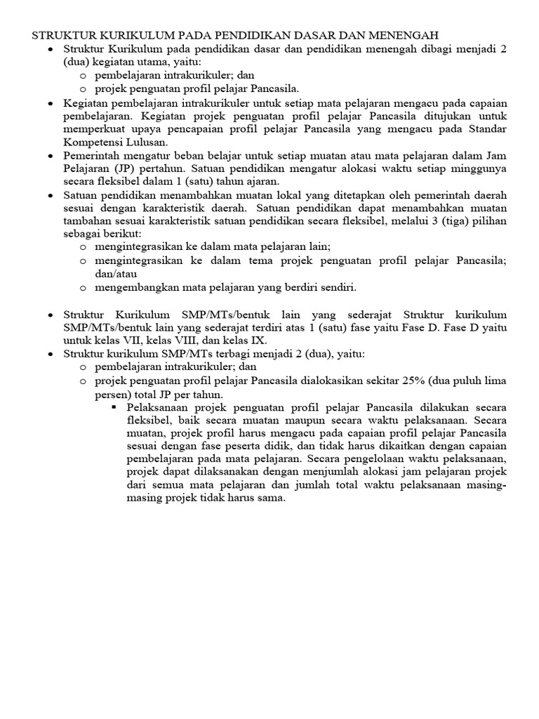 Struktur Kurikulum Merdeka Smp 2024 Pdf