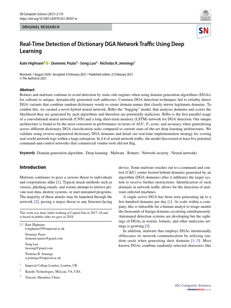 Real Time Detection Of Dictionary Dga Network Traffic Using Deep