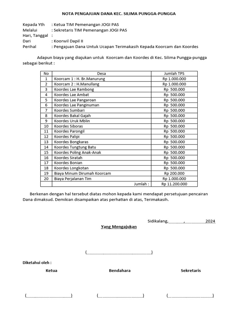 NOTA PENGAJUAN DANA Lapangan | PDF