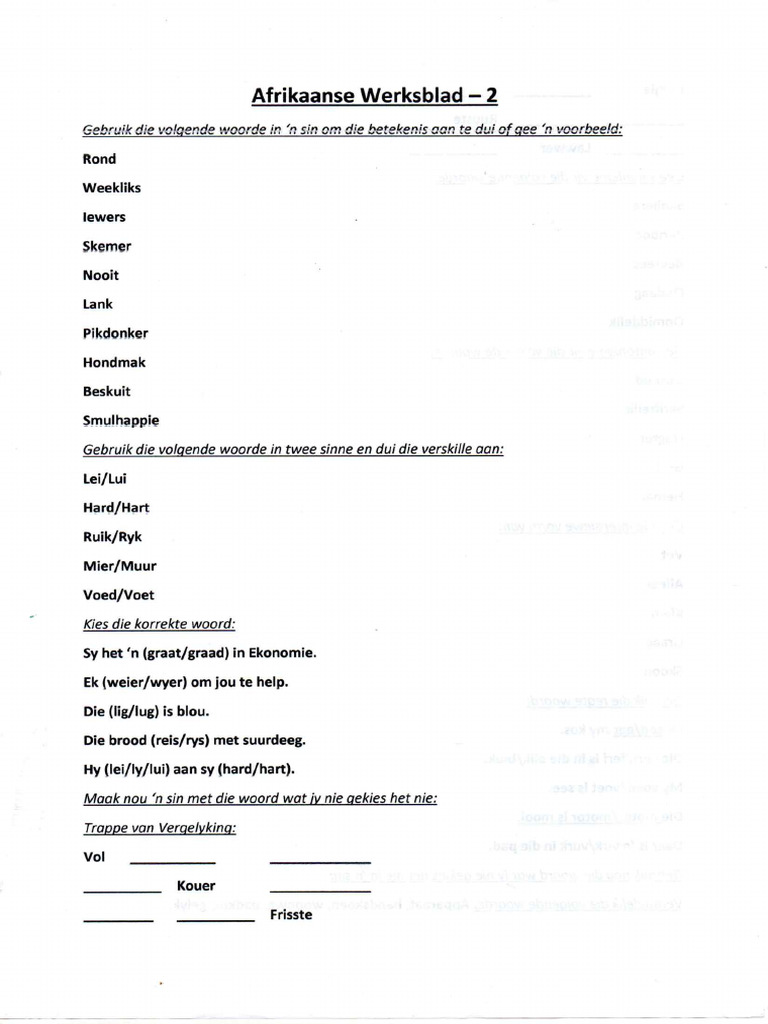 Afrikaans Werkblad Bladsy 1 | PDF