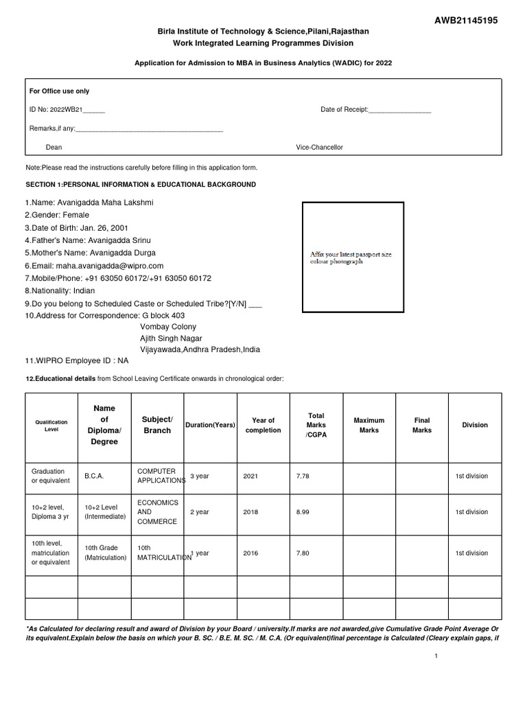 Application Form Bits | PDF | Educational Stages