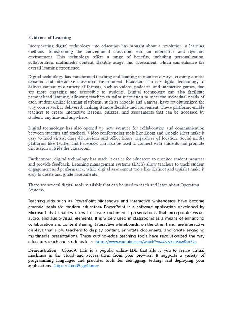 Evidence of Learning | PDF | Multimedia | Educational Technology